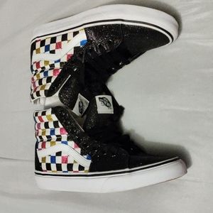 Vans | Shoes | Vans Black Glitter Checkers High Top Sneaker | Poshmark